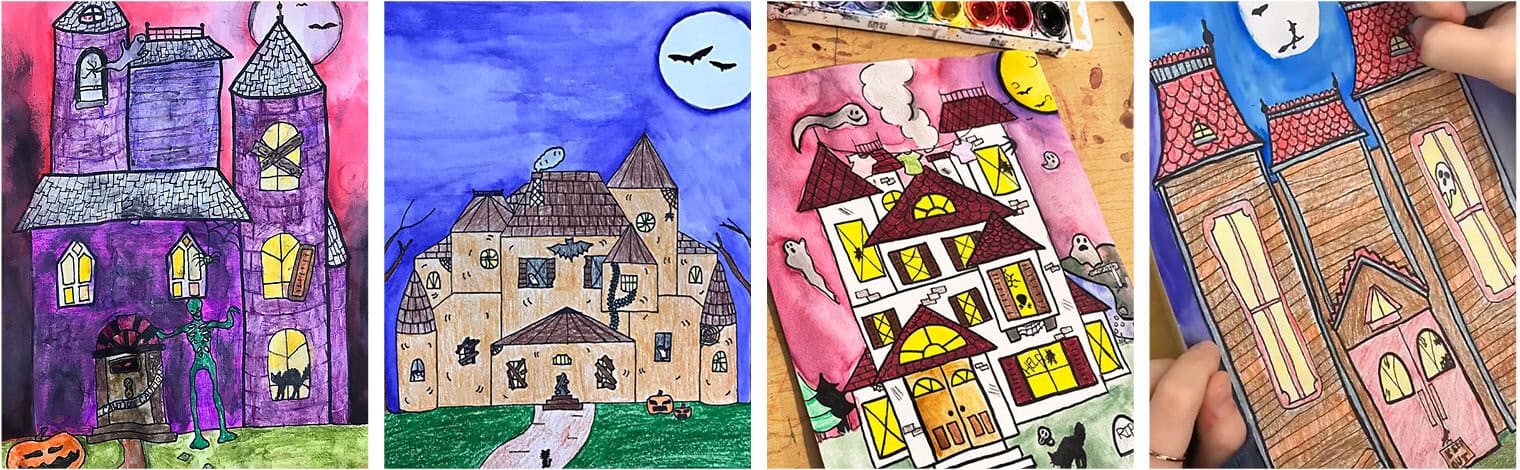 Haunted House Art: A Student Favorite Halloween Art Lesson - Art With ...